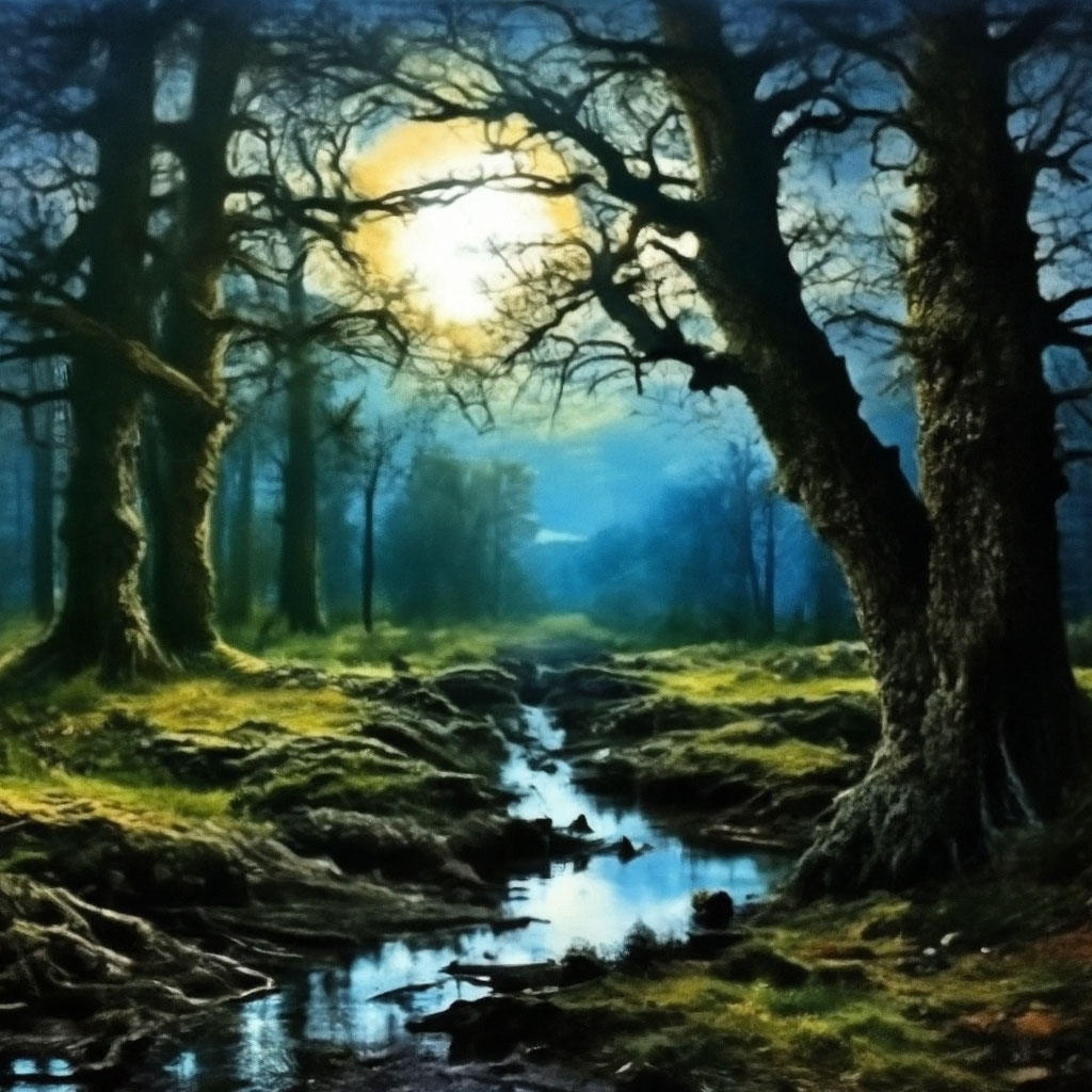 "Full moon in the forest shishkin forest huge moon century-old oaks ...
