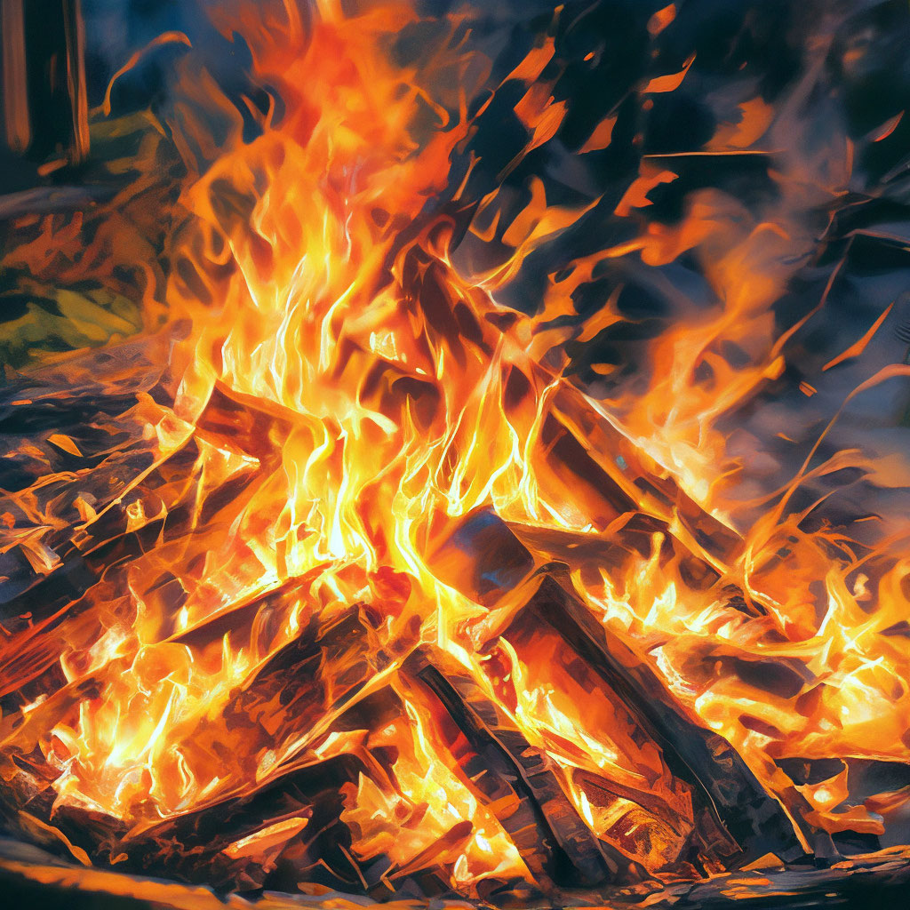 "Fire complex details in a bonfire" — image created in Shedevrum