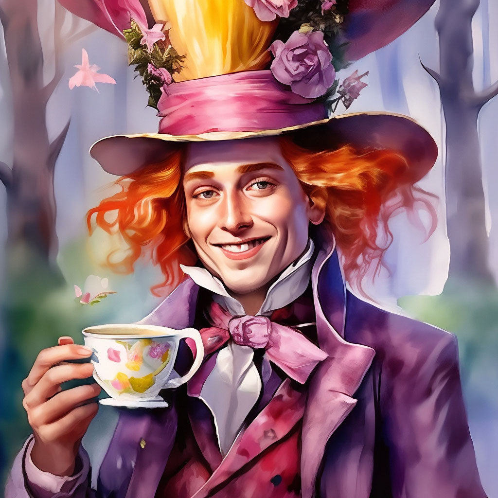 "Watercolor,Fantasy, photorealism: The hatter is a ridiculous man, with ...