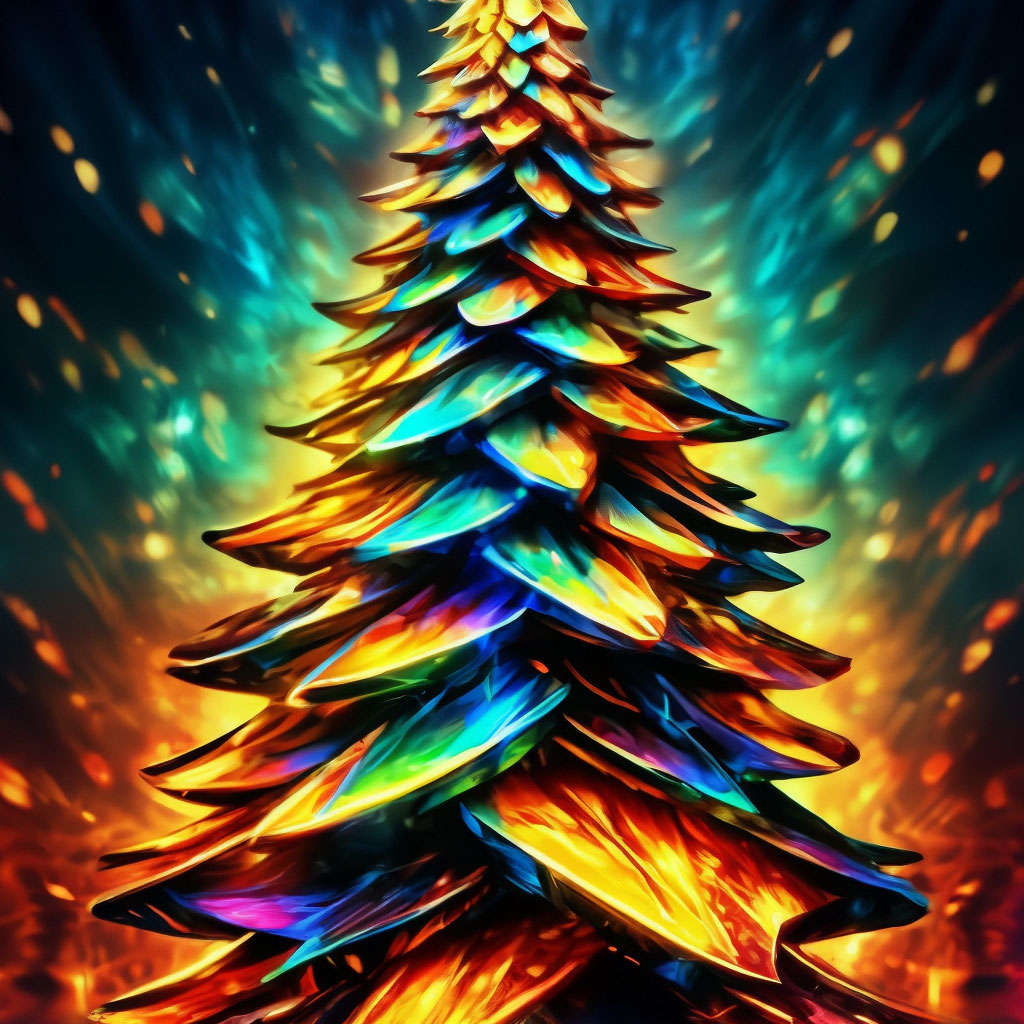 "Illustration of a Christmas tree with psychedelic patterns, neon ...