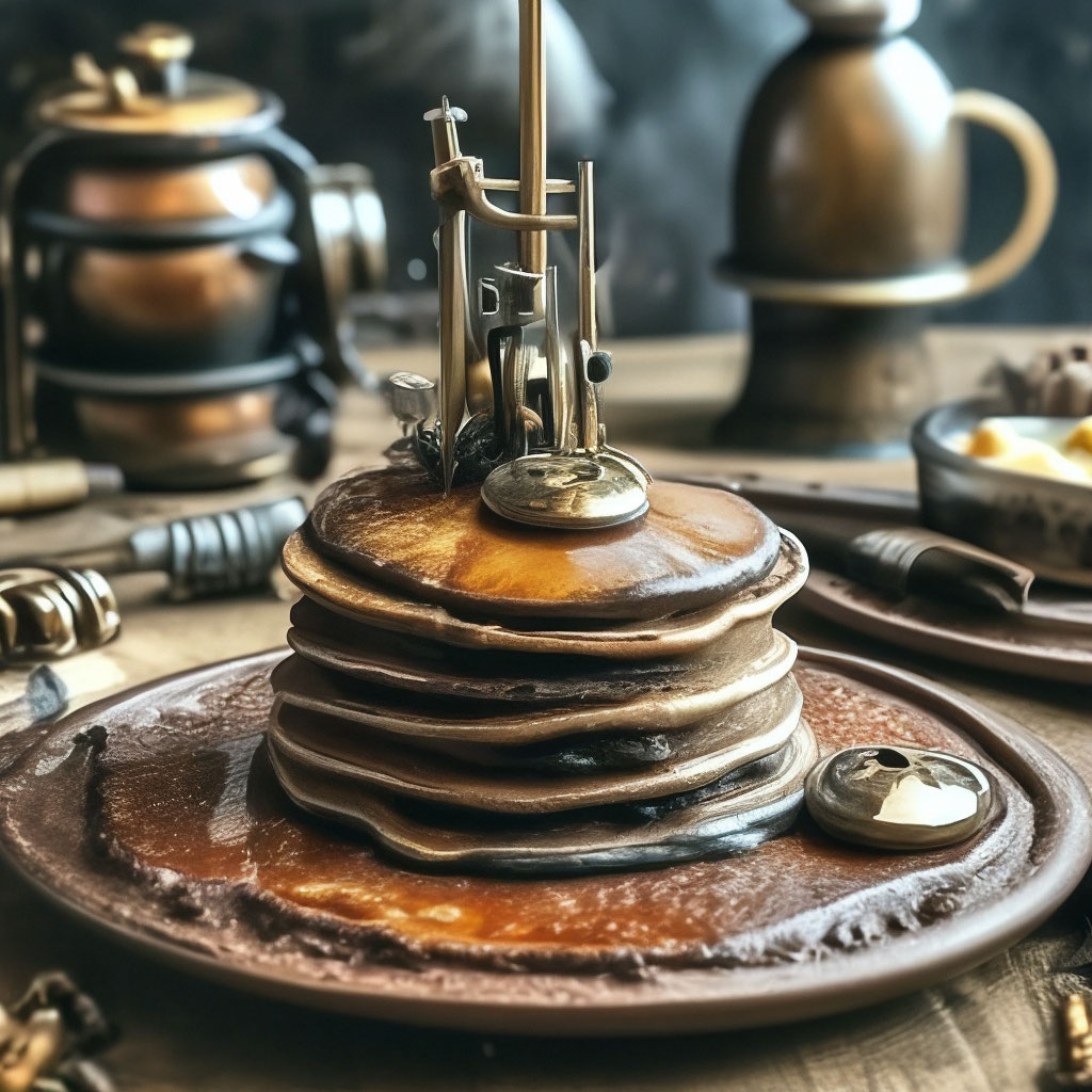 "Pancakes made of cosmic mud and iron hair" — image created in Shedevrum