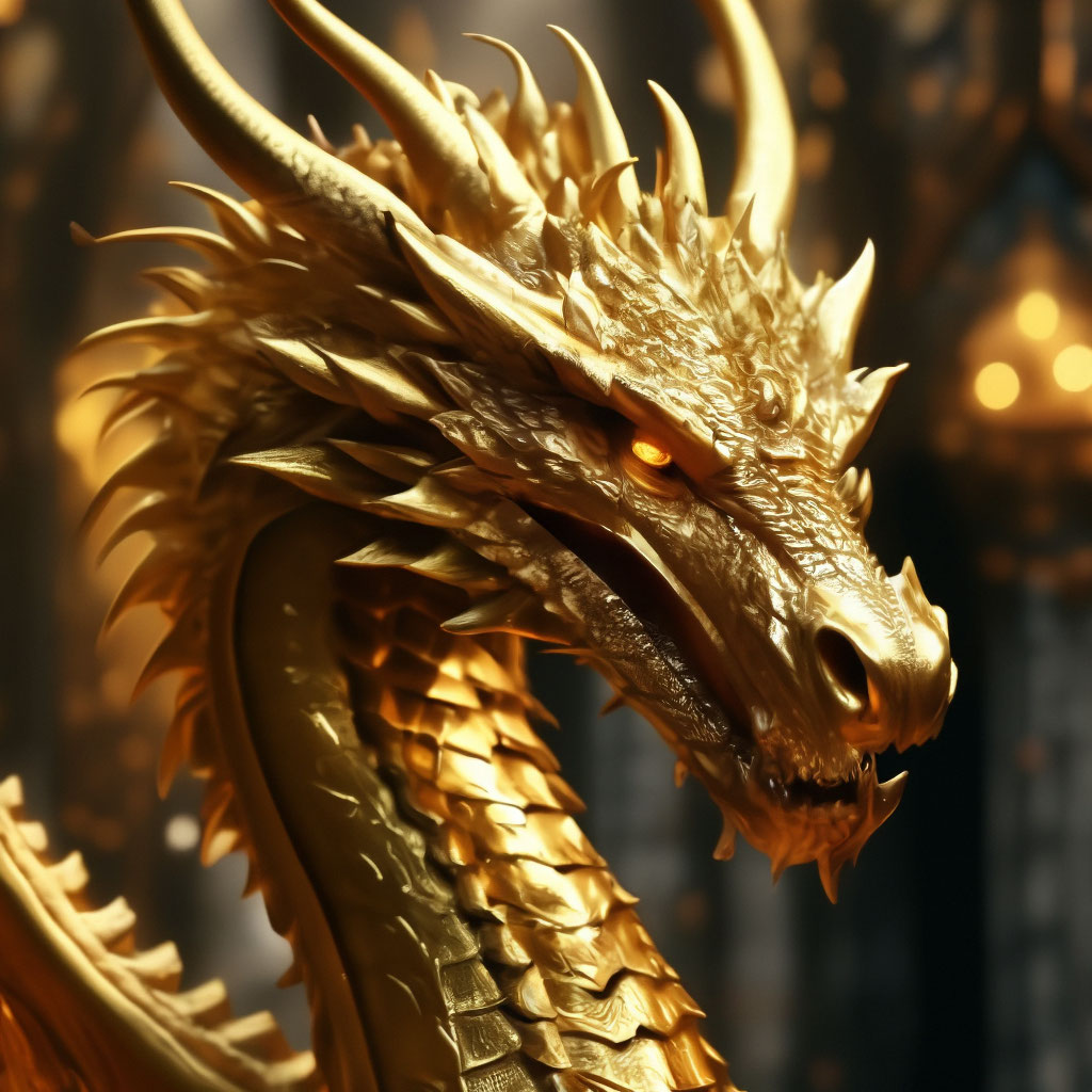 "A very beautiful golden dragon brings happiness" — image created in ...