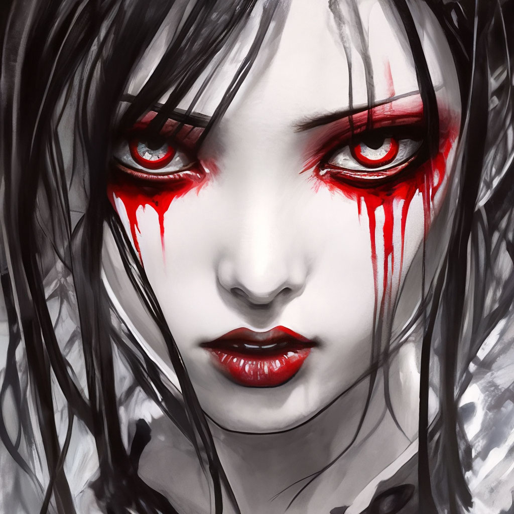 "Anime horror, waterproof, entropy, full body, mascara, grunge, gothic ...