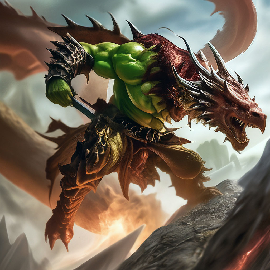 "Orc and dragon art" — image created in Shedevrum