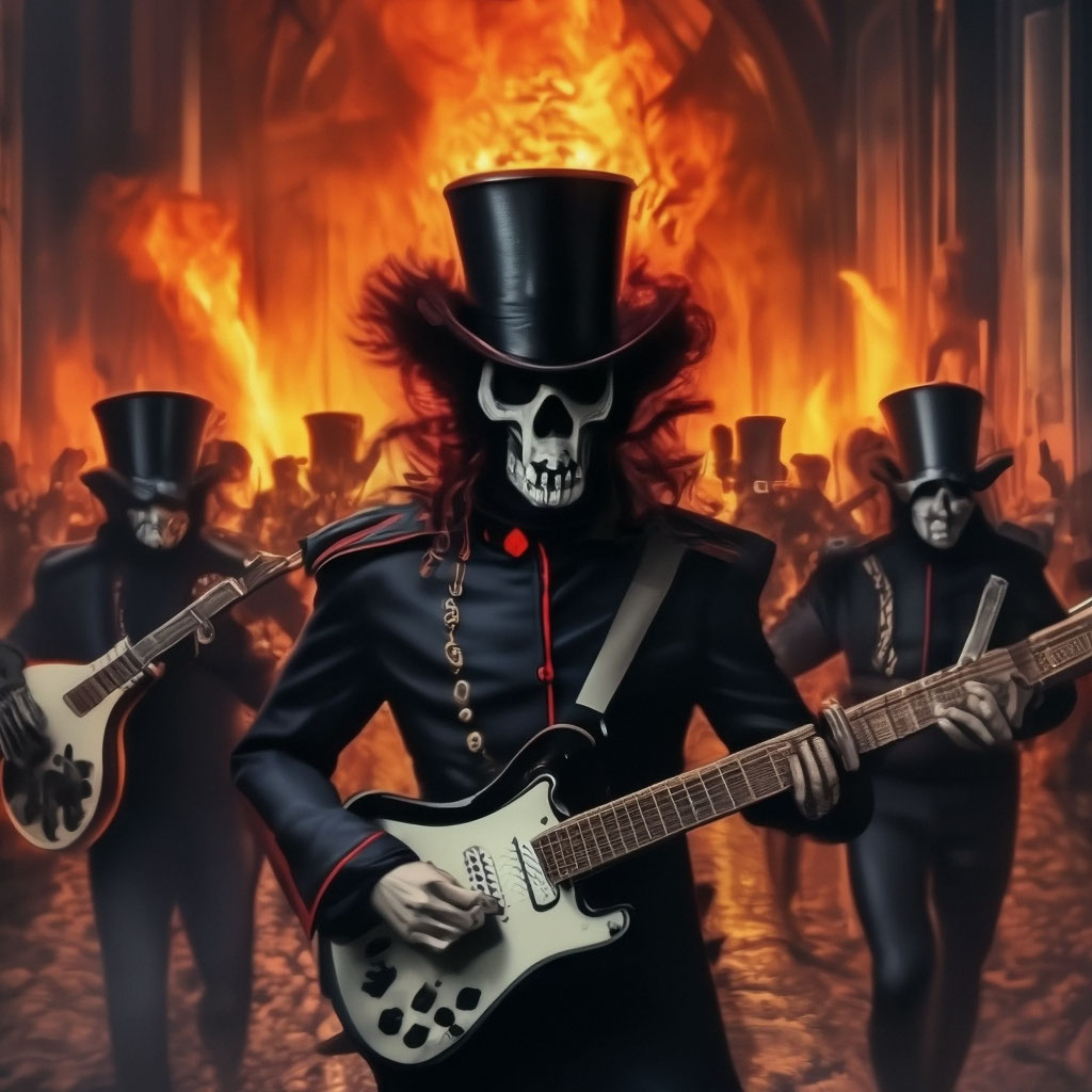 "A marching band leads sinners to hell ,grotesque ,horror,intimate ...