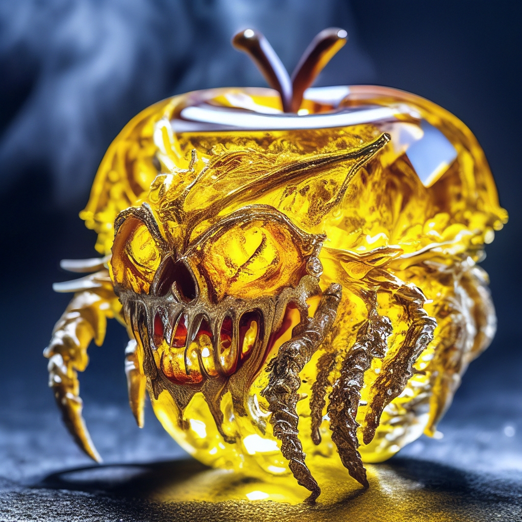 "Yellow, crystal apple zombie, poisonous, faberge, very detailed, high ...