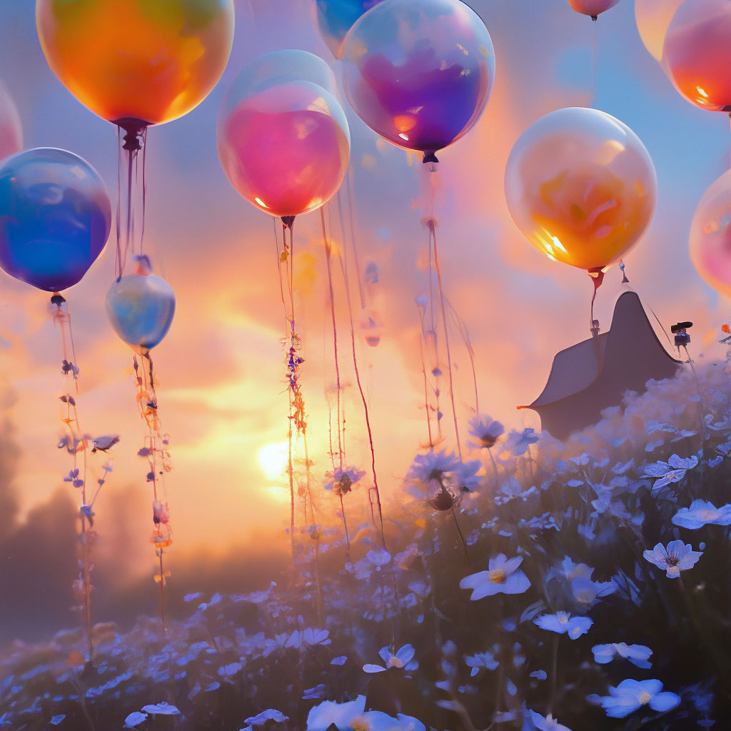"Balloons with baskets inflated from soap bubbles with multicolored ...