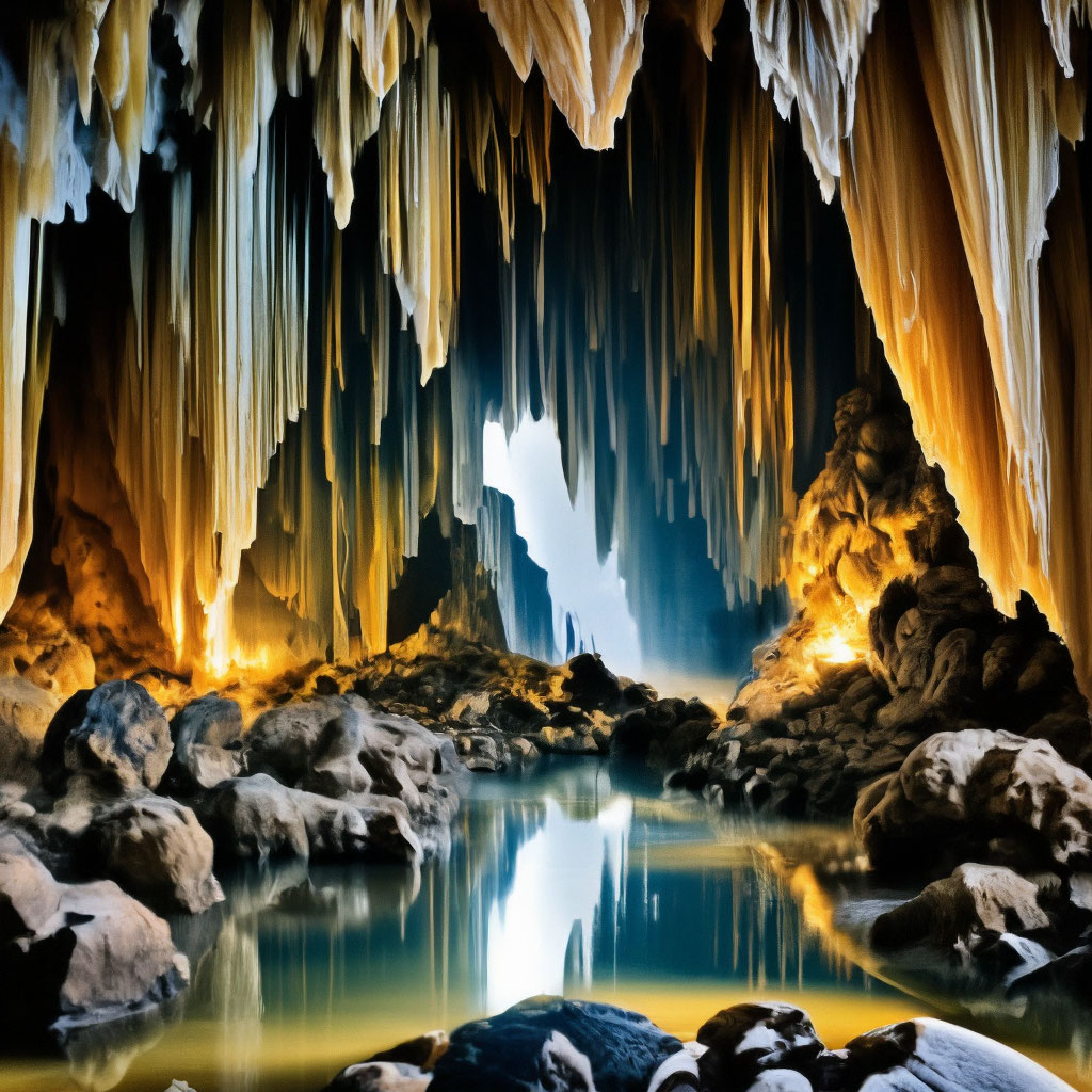 "A huge cave, inclusions of precious stones and gold nuggets are ...