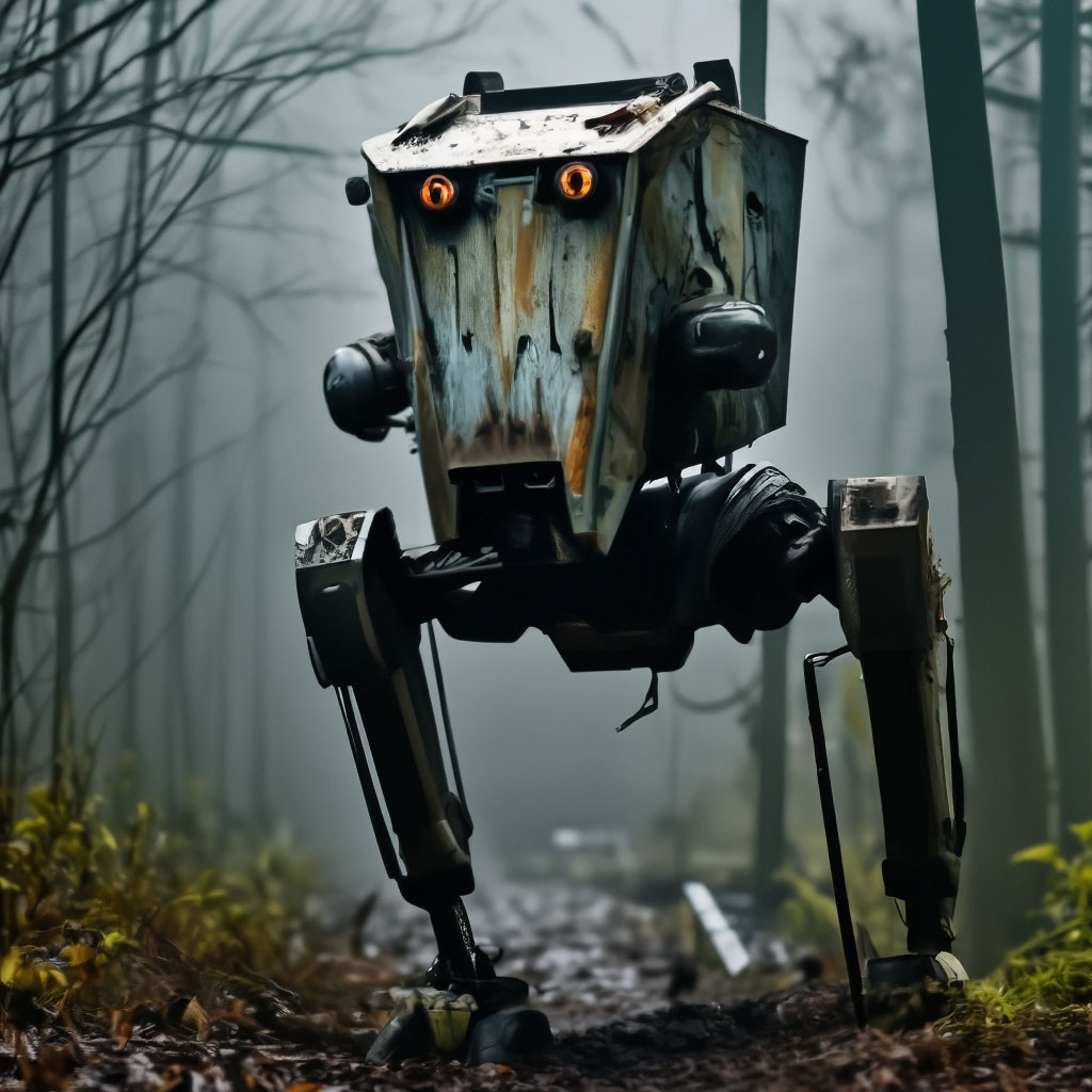 "Ominous gloomy rusty Walker At-st abandoned" — image created in Shedevrum