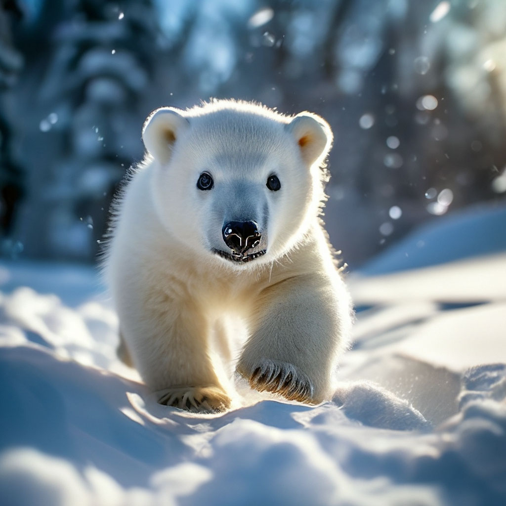 "Misha cute little polar polar bear, walking, bottom and front view ...