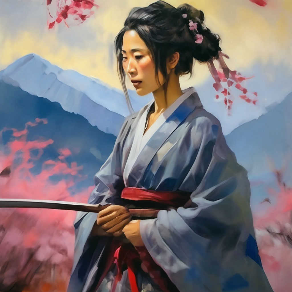 "The last samurai impressionism, palette knife, large strokes, portrait ...