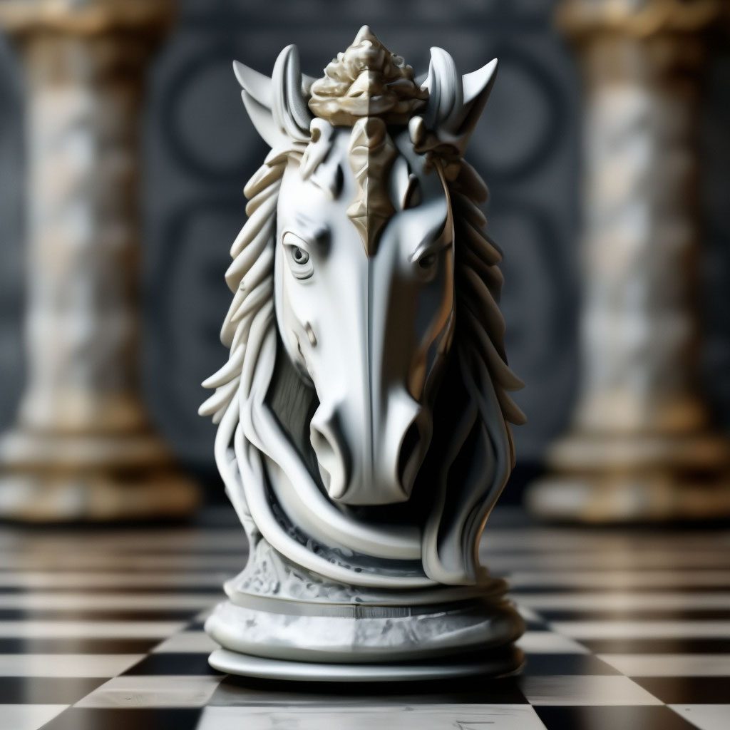 "Knight chess piece with a sock-like living face,aesthetics, symmetry ...