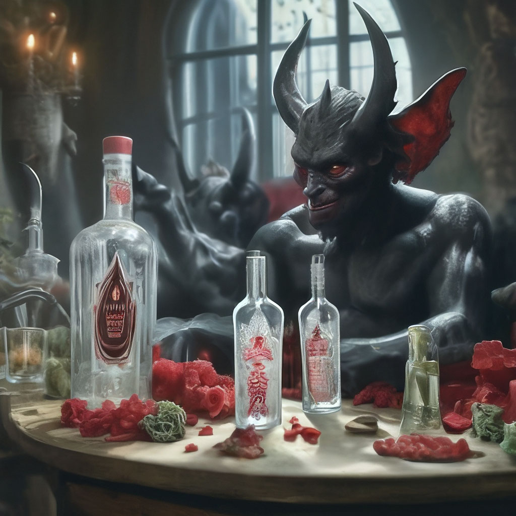 "Demons are silencing vodka ..." — image created in Shedevrum