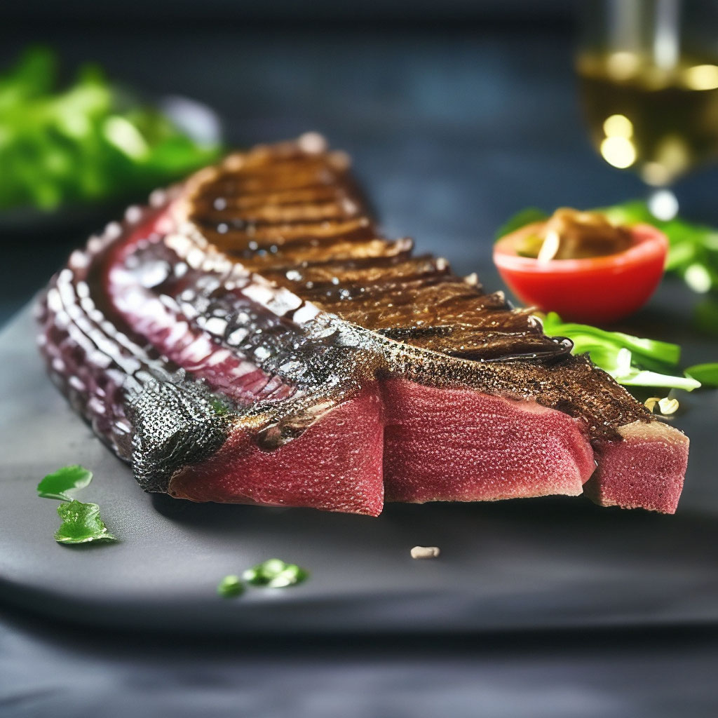 "Crocodile steak, delicious" — image created in Shedevrum