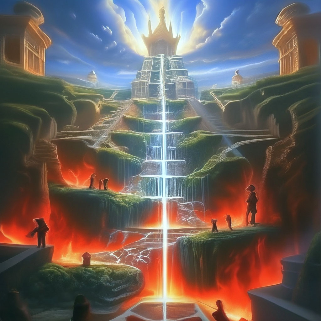 "Allegory: The road to "paradise" ascends through "hell". 3D super ...