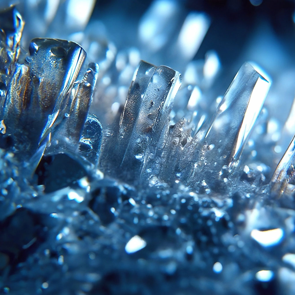 "Ice under a microscope, detail, realistic, light, glare, professional ...