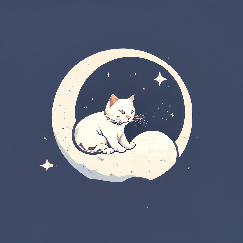 "A white cat sleeps on the moon minimalism" — image created in Shedevrum