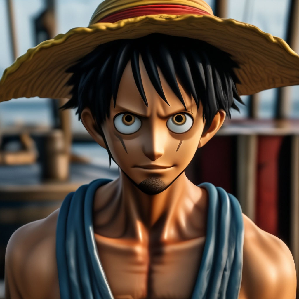 "Photorealism, severed male head of luffy-pirate Buggy, standing on a ...