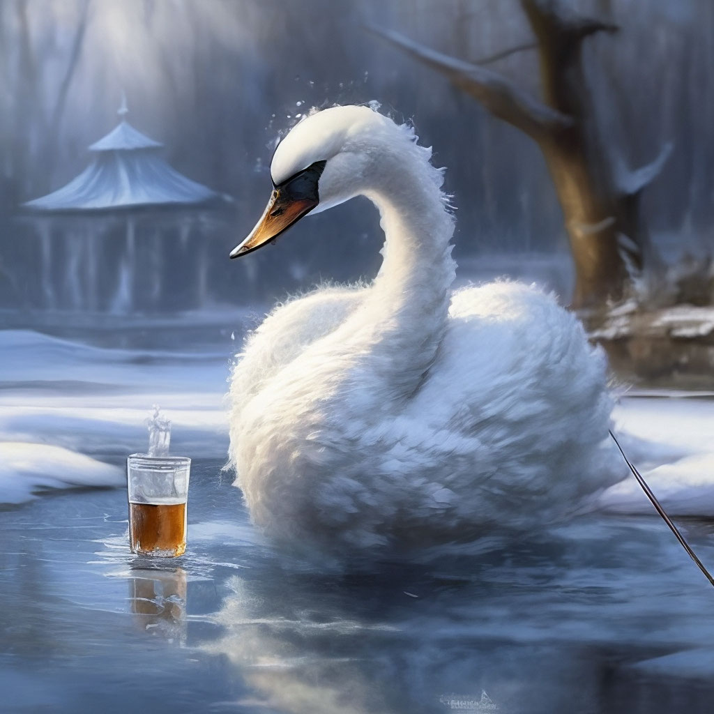 "Horror swan on the pond froze his pipe))" — image created in Shedevrum