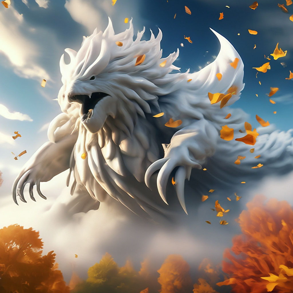 "A large amorphous mystical creature in the sky, similar to a cloud ...