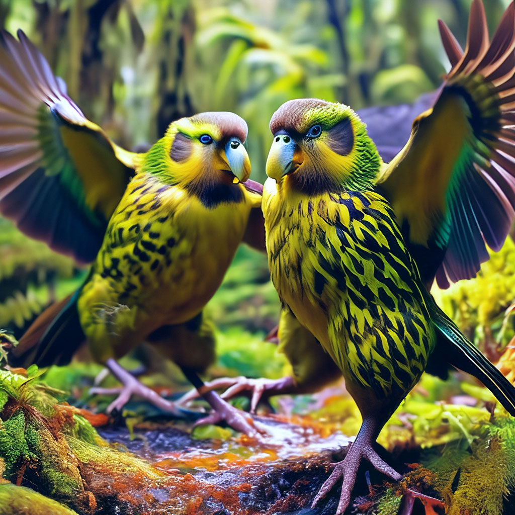 "Kakapo dancing" — image created in Shedevrum