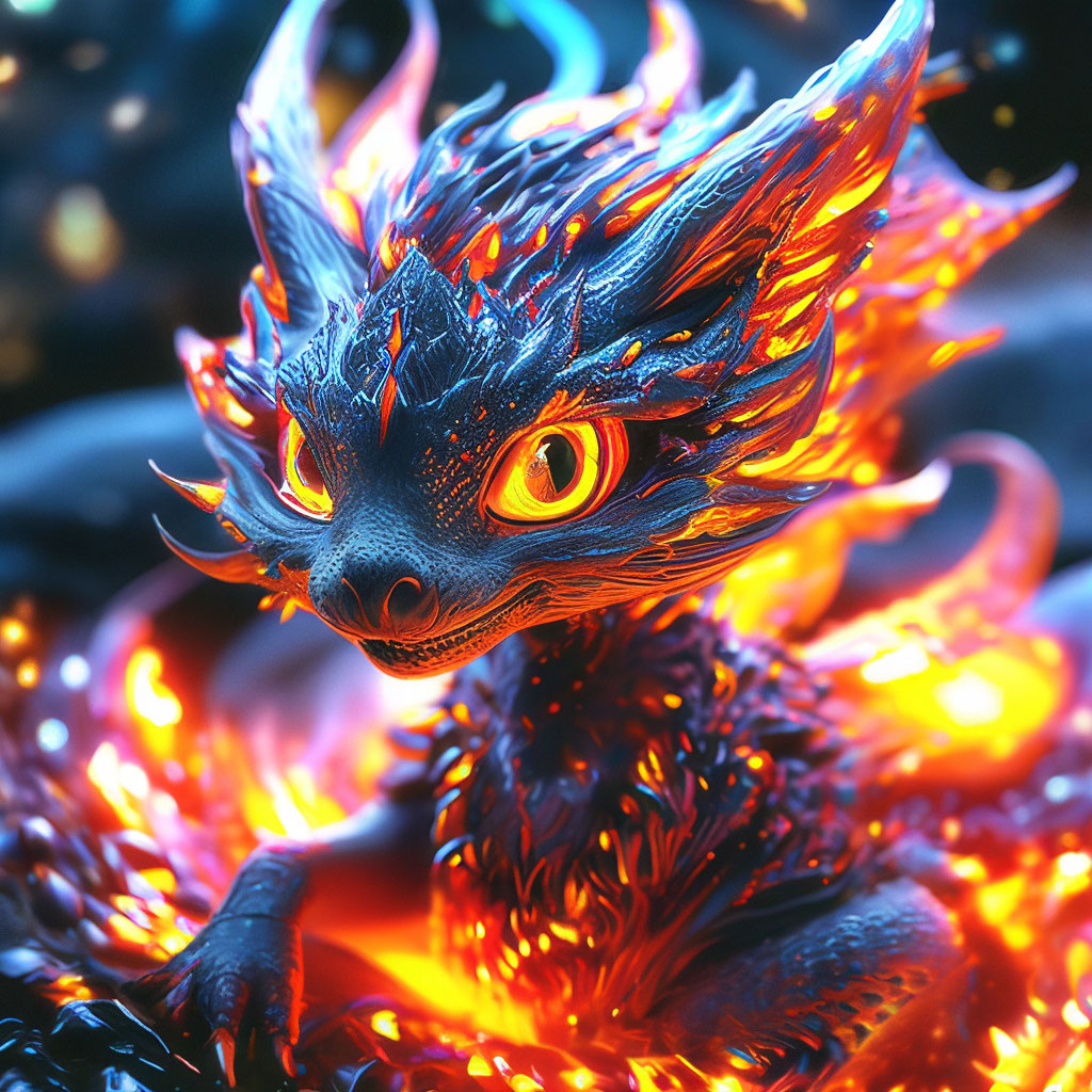 "Surrealism, high detail, cute anime dragon, consists of fractals ...
