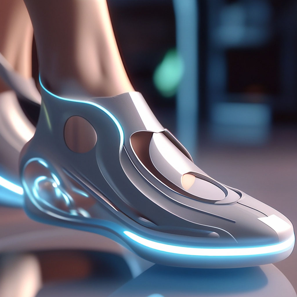 "Realistic women's shoes of the future, clear image, 3d, high detail ...