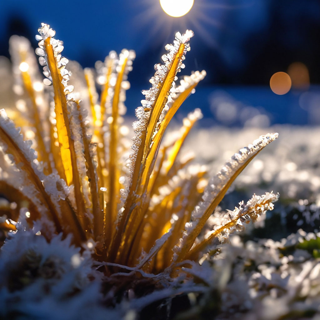 "Golden clockwork frost, moon shine drawing of small details ...