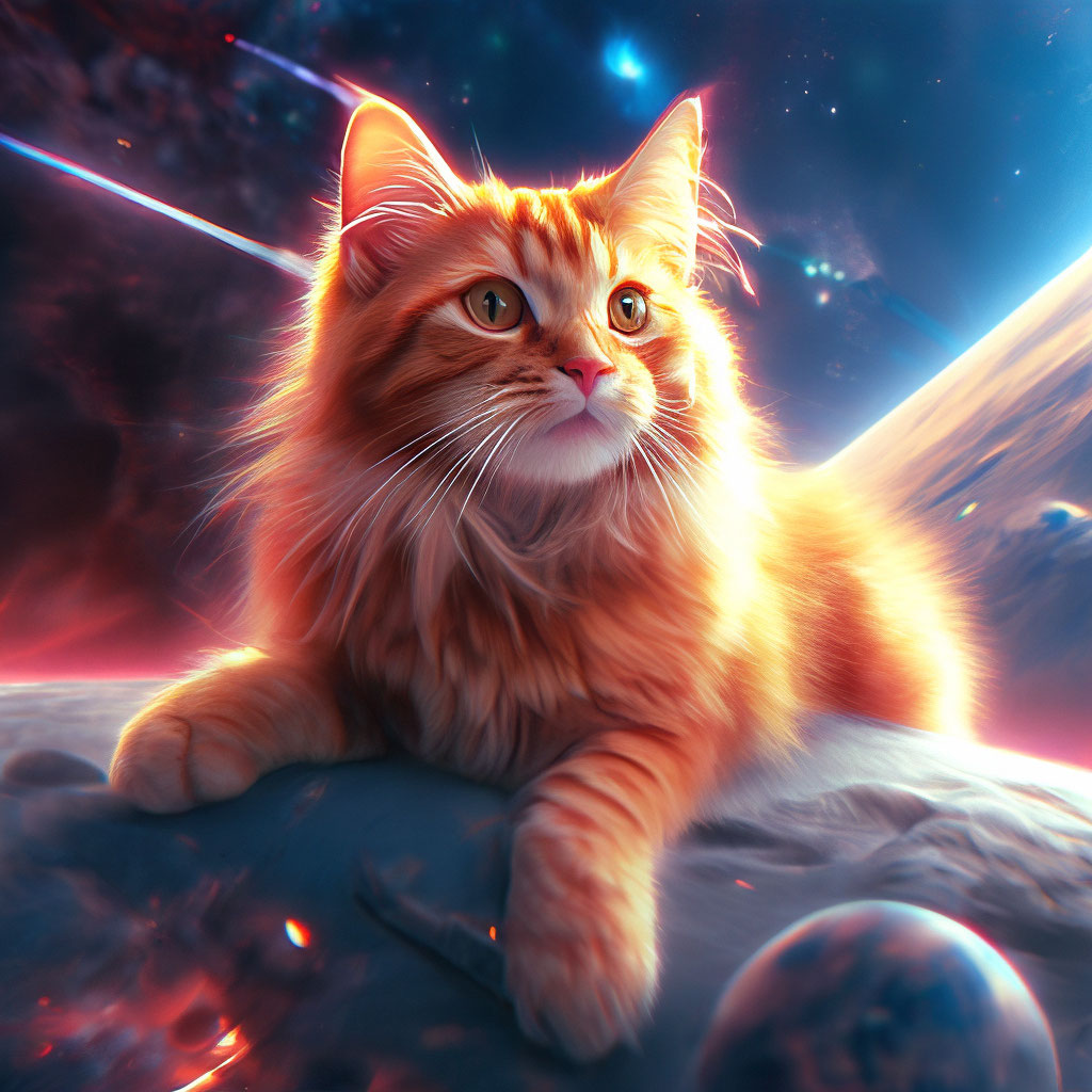 "A red-haired cat in space" — image created in Shedevrum
