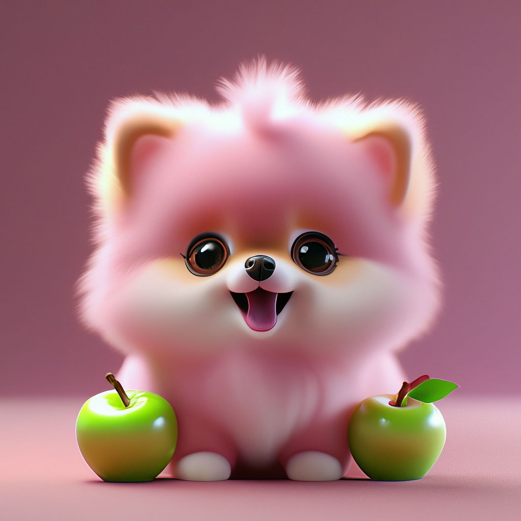 "Cute pomeranian pink apple fluffy with big eyes" — image created in ...