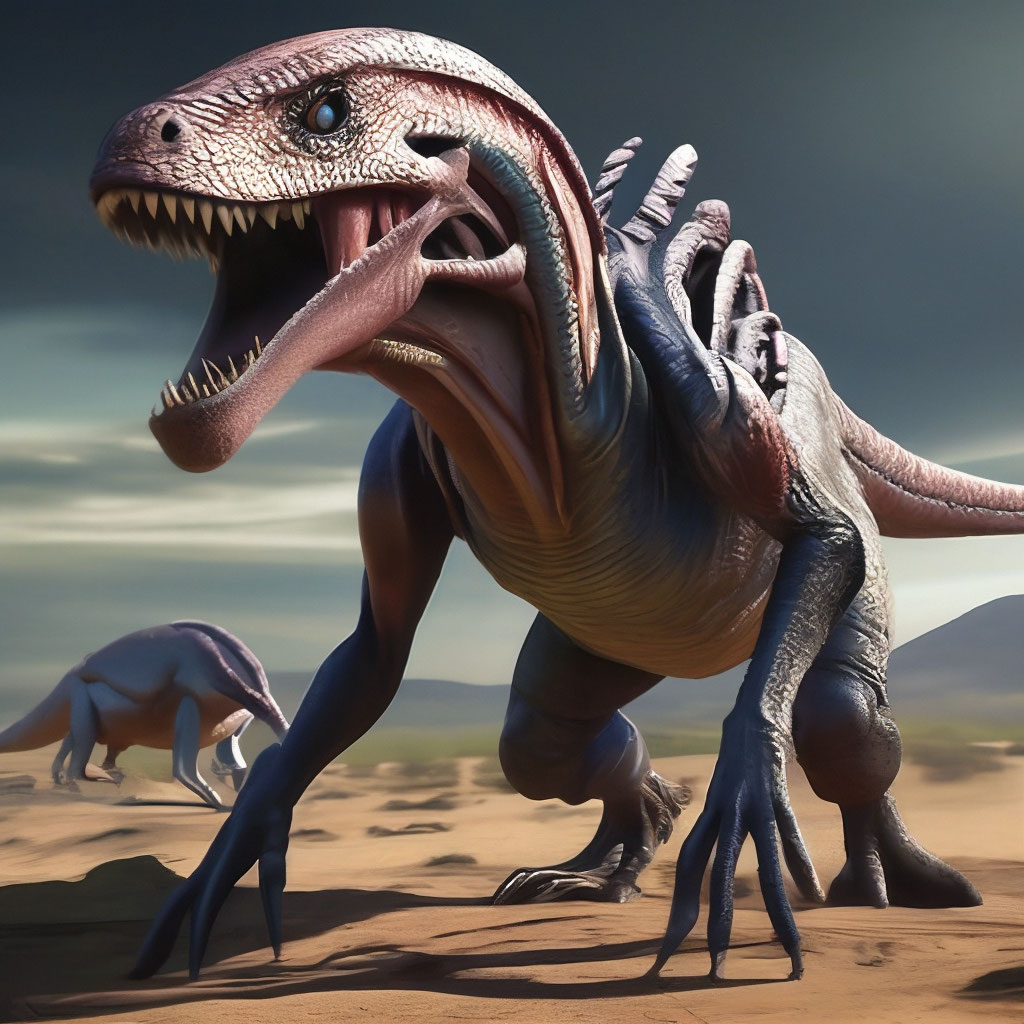 "Xenomorph dinosaur" — image created in Shedevrum