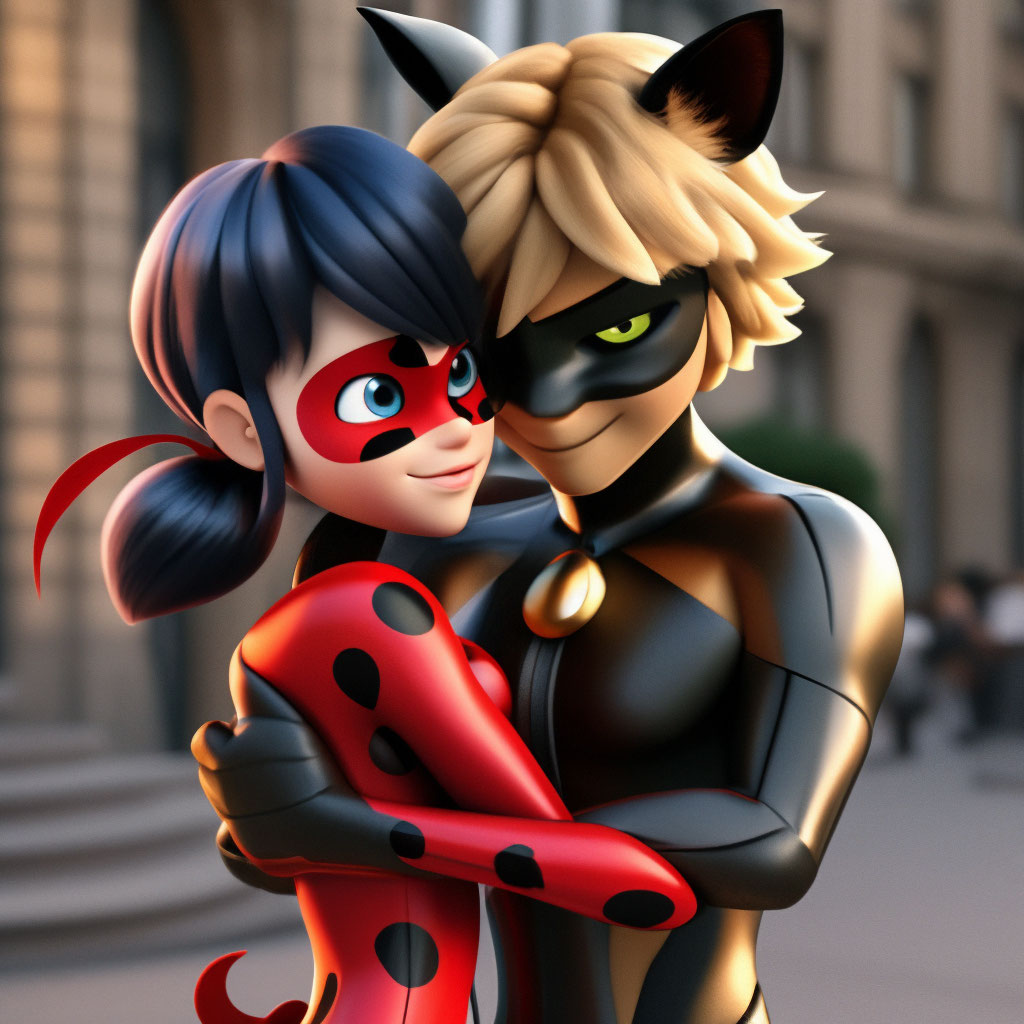 "Lady Bug and Super Cat hug" — image created in Shedevrum