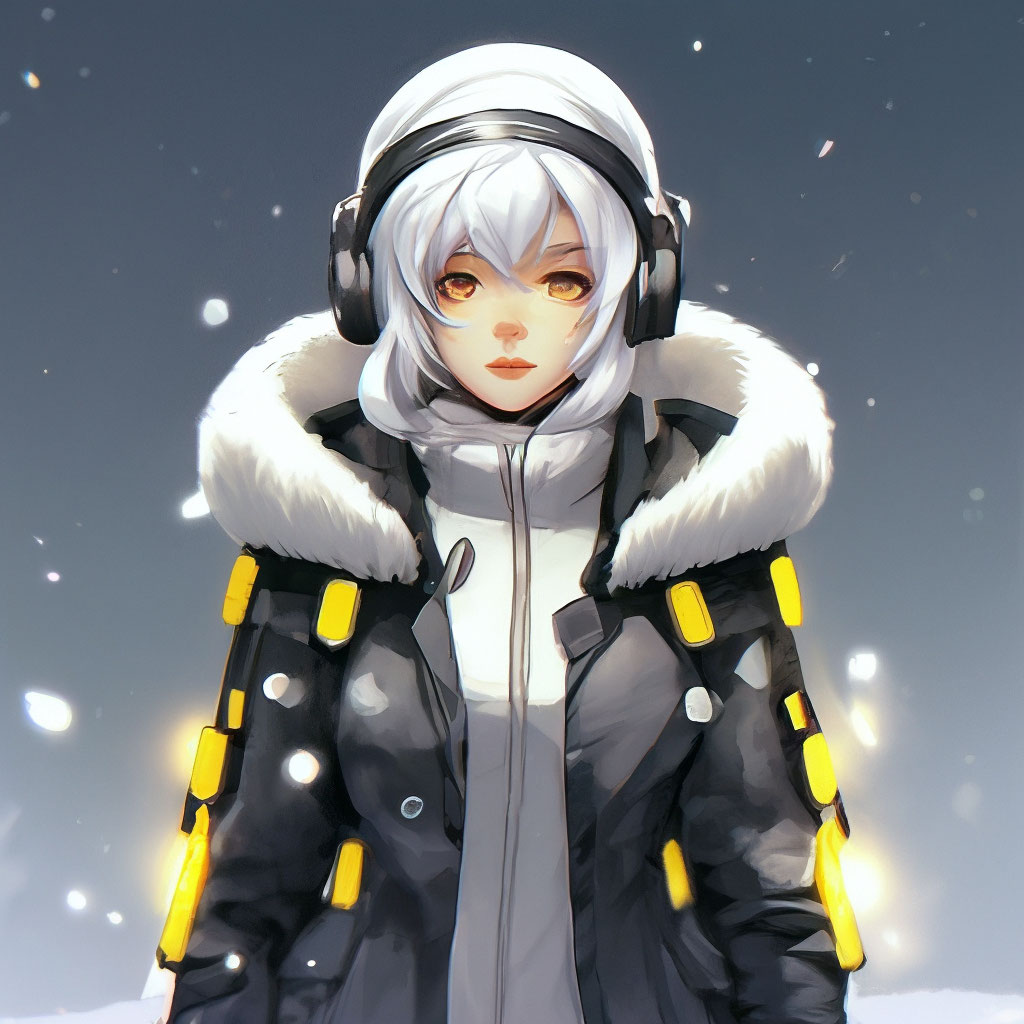 "💛Vi💛 cyborg girl, evil face, running in snowdrifts, white hair, short ...