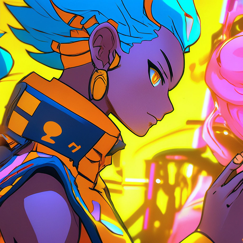 "Humanoid with light hair, a strong humanoid creature yellow with ...
