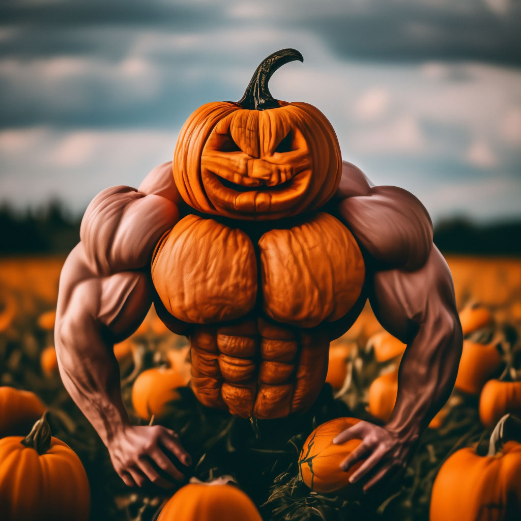 "Pumpkin 🎃 power 💪🏽 pumpkin bodybuilder made of pumpkin in a flower ...