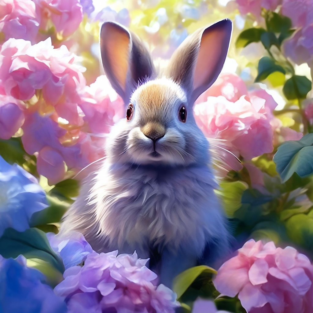 "Transparent watercolor, magical ethereal fractal, cute rabbit sitting ...