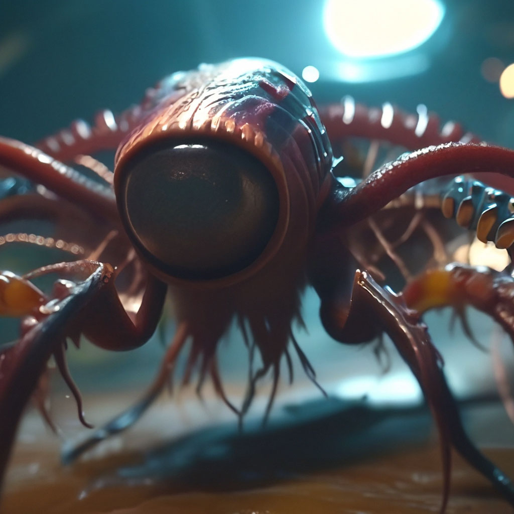 "Scary insect from another galaxy,tentacles,snake eyes,worm body,fangs ...
