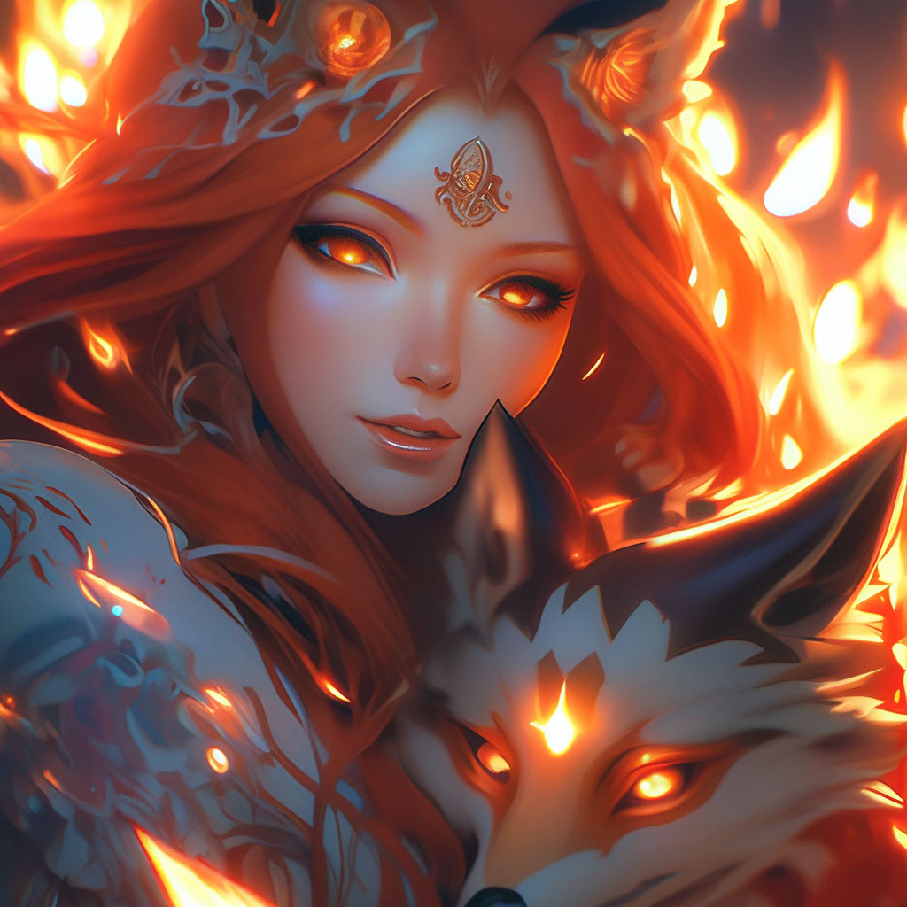 "Fire fox,kumiho kitsune, mysticism, atropomorph fox girl, hyper ...