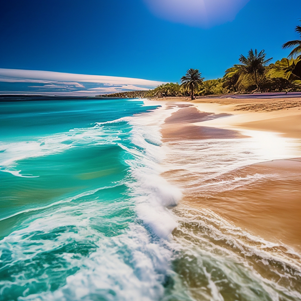 "Beautiful beach with white sand surf turquoise water sun" — image ...