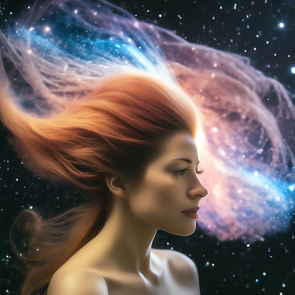 "A cosmic nebula made of a woman's hair" — image created in Shedevrum