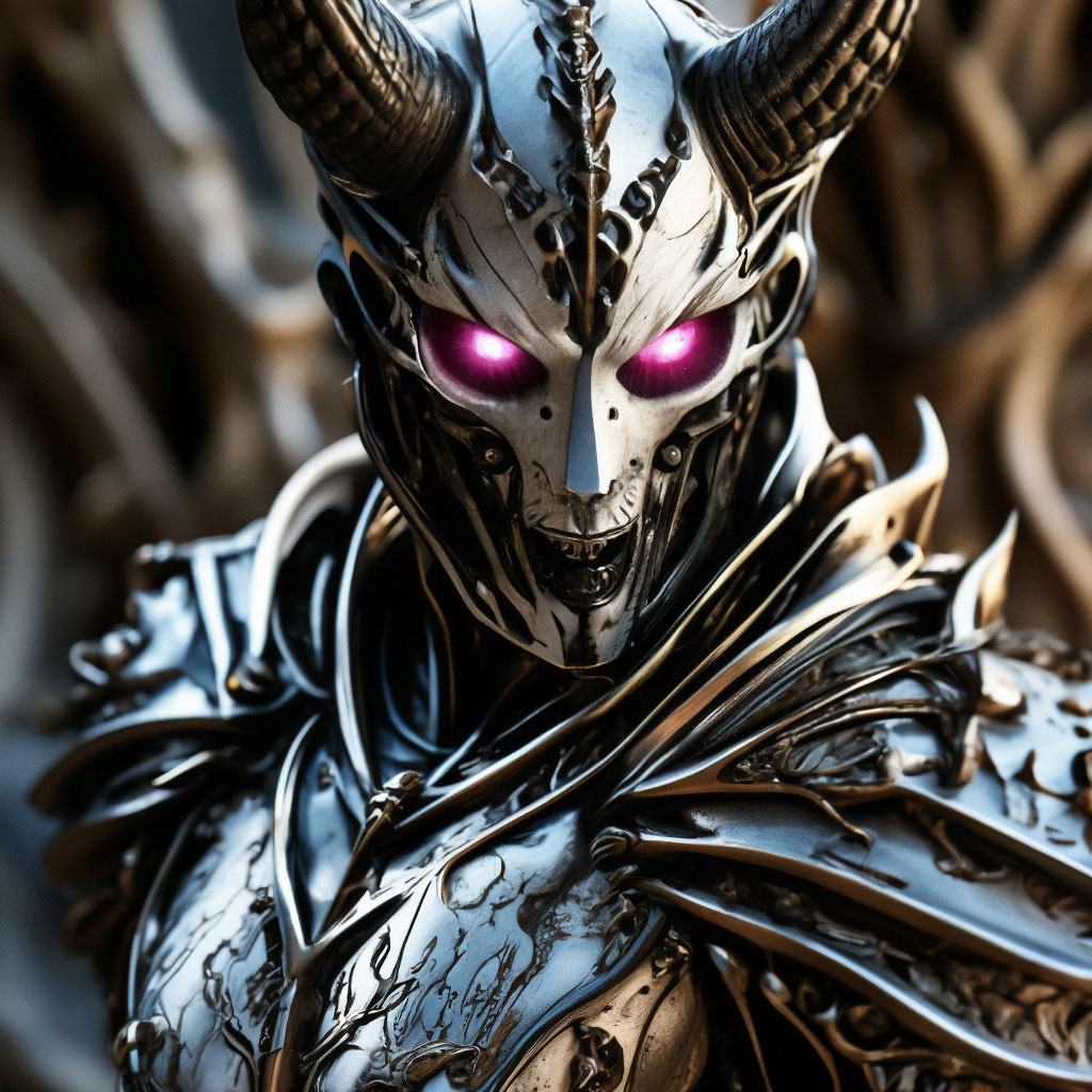 "Demon in bone armor, liquid metal, fractals, black, demonic eyes, high ...