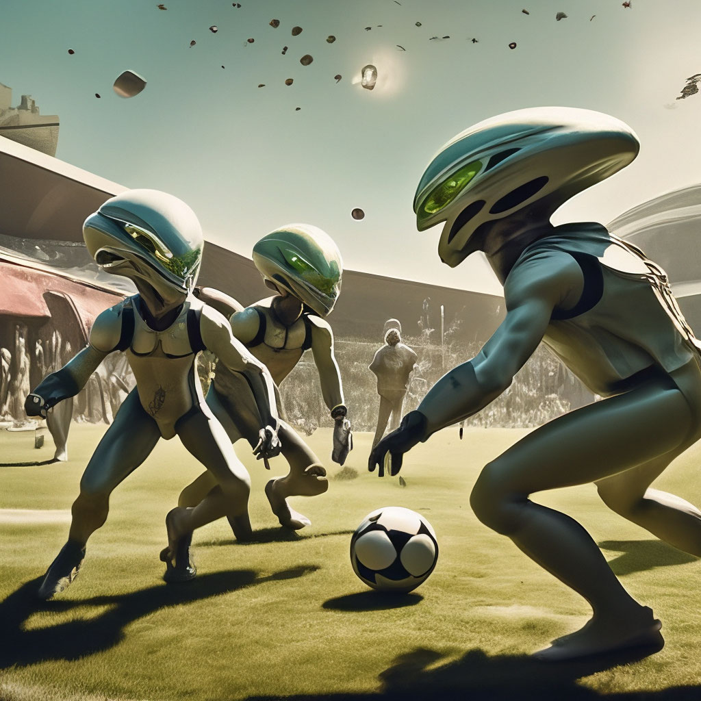 "Aliens playing football, realistic high quality professional photo 64k ...