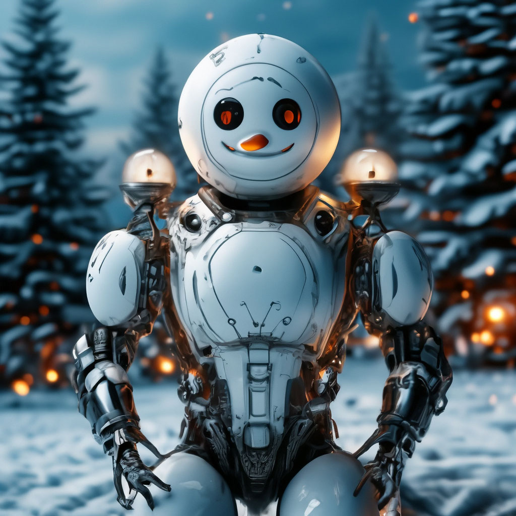 "Anthropomorphic biomechanical snowman of the future, superrealism ...