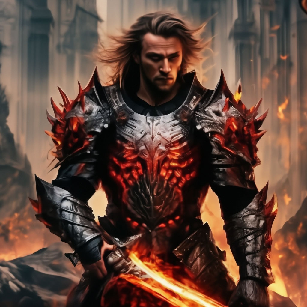 "A strong muscular man, brutal in armor, a defender, a defeated dragon ...