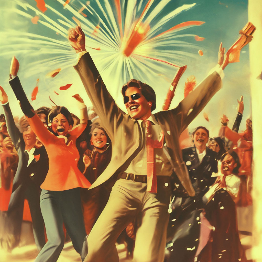 "Hooray, we're seeing off the old year!" — image created in Shedevrum