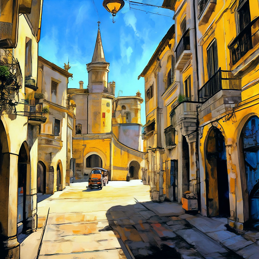 "The streets of Castelomaro del Golfo, castel on the main square ...