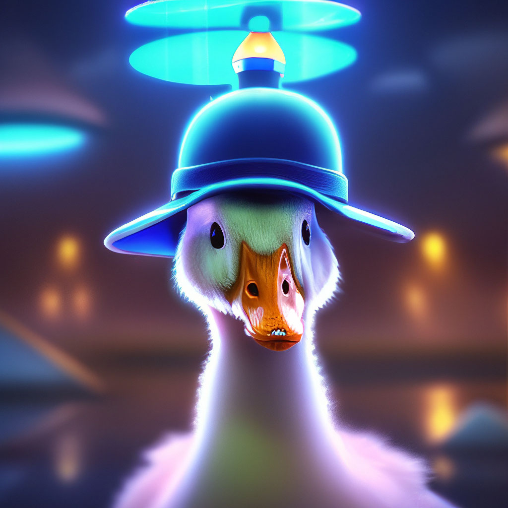 "Cute goose with a hat" — image created in Shedevrum