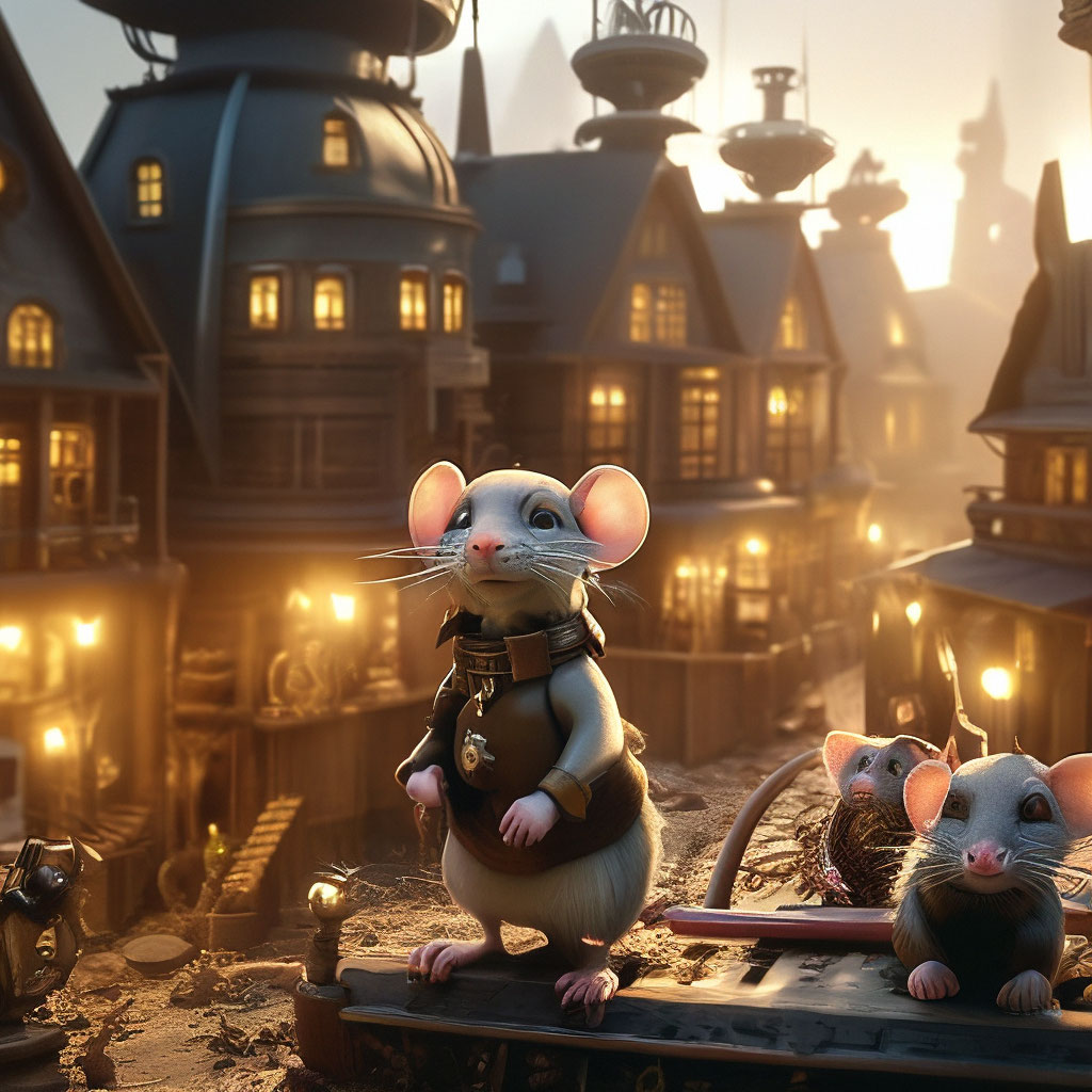 "Steampunk rat town, lots of houses, hyperdetalization, high quality ...