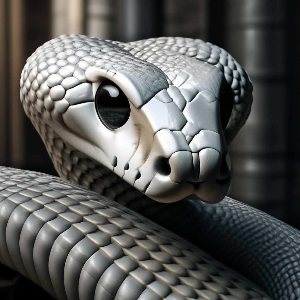 "A live cobra made of white marble with black eyes. realism. maximum ...