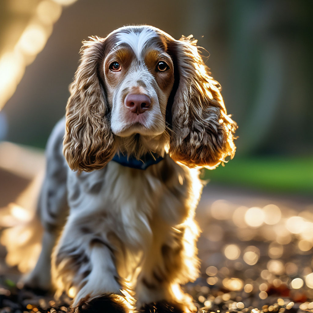 "English Cocker spaniel on a walk, realistic, high quality, detail ...